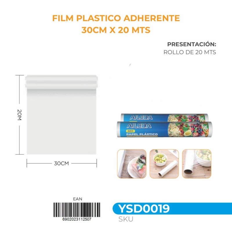 FILM PLASTICO ADHERENTE 30CM X 20 MTS - Aileda